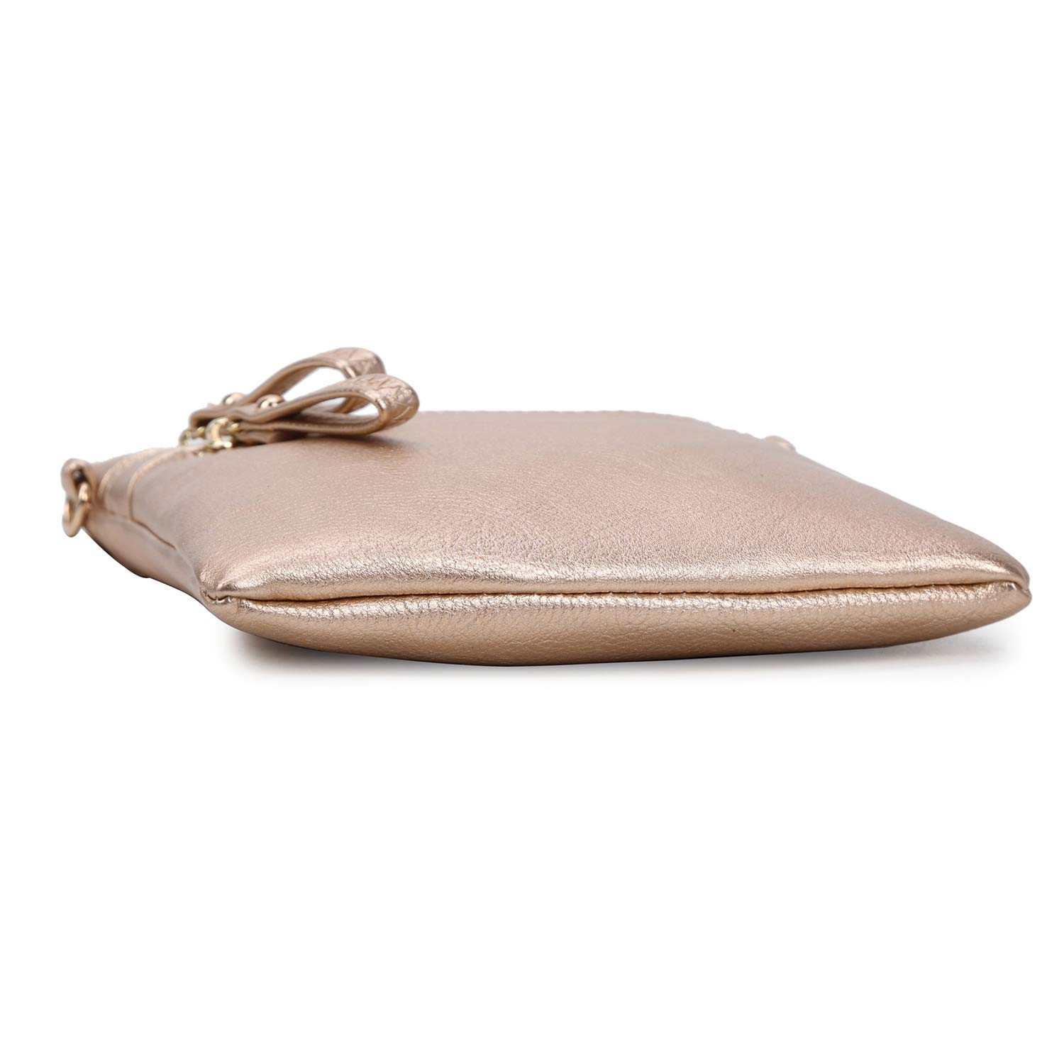 Solene Women's Faux Leather Organizer Multi Zipper Pockets With Detachable Wristlet Crossbody Bag -WU002L (Rose Gold-1)