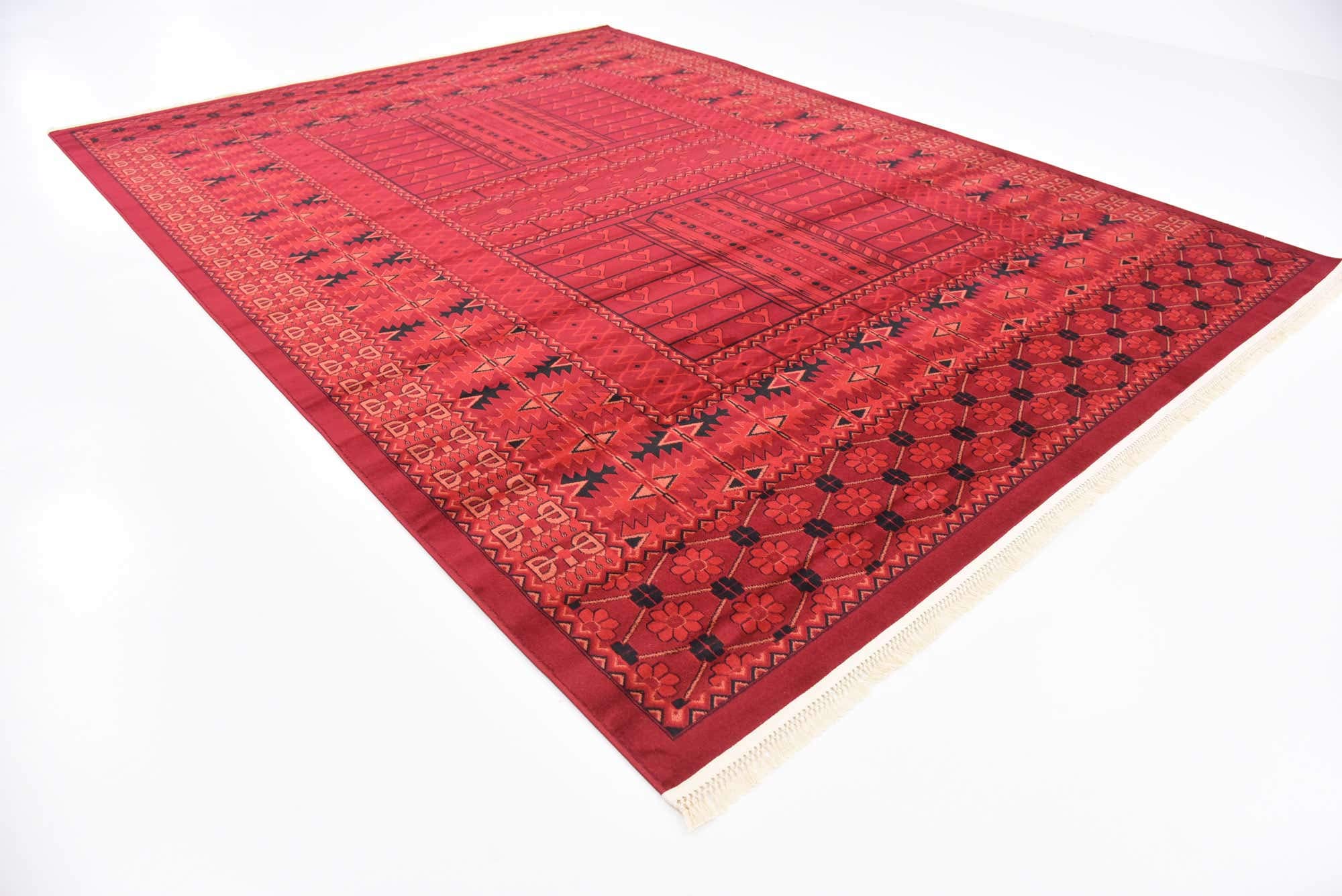 Unique Loom Tekke Collection Over-Dyed Saturated Traditional Torkaman Area Rug, 9 x 12 ft, Red/Black