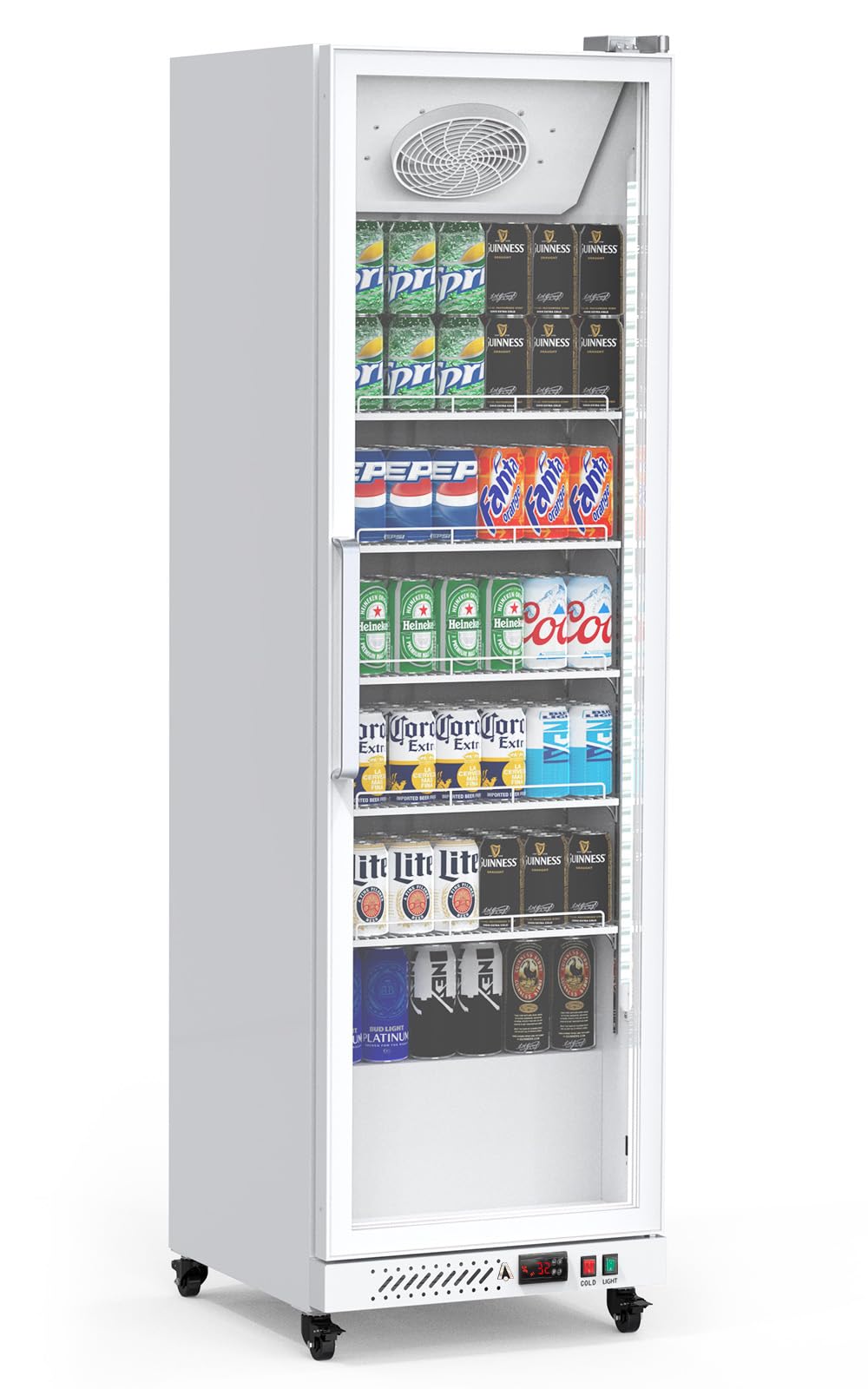 GarveeHome Commercial Display Refrigerator, 12.4 Cu.Ft. Beverage Refrigerator Glass Door Beverage Cooler, Upright Merchandiser Cooler Display Fridge with LED Light and Adjustable Shelves