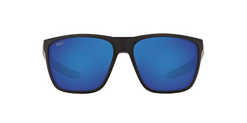 Costa Del Mar Mens Ferg Square Sunglasses, Matte Black/Blue Mirrored Polarized-580P, 59 mm