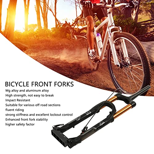DAUERHAFT Mountain Bike Front Fork, Good Locking Control Aluminum Alloy Bike Suspension Fork 27.5in 175mm Sturdy Stiffness Gold Tapered Steerer for Maintain
