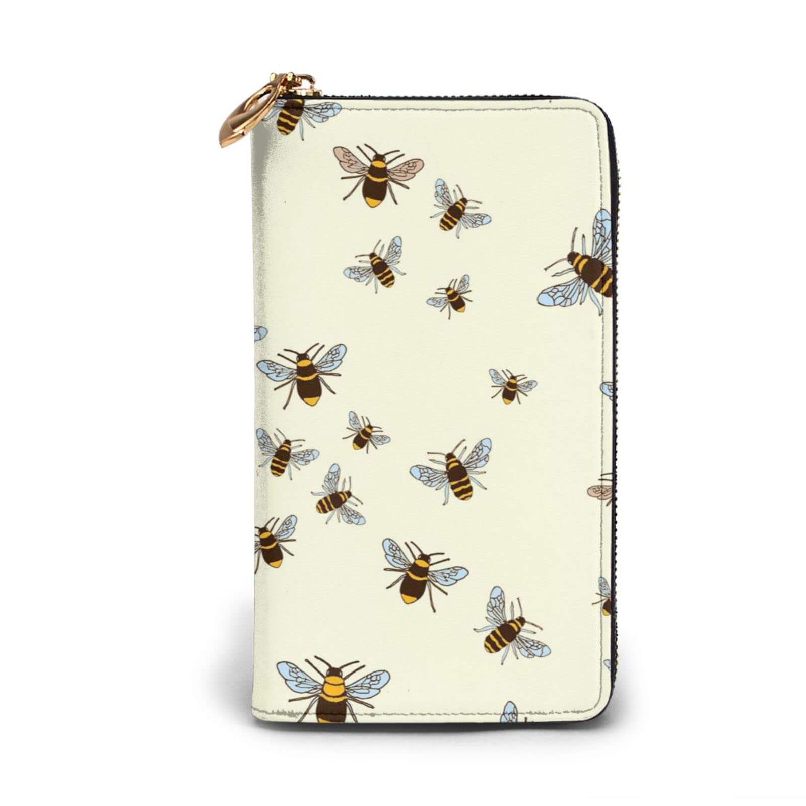 ZHRYMIFE Honey Bee Women Zip Around Leather Wallet Phone Clutch Travel Credit Card Holder Purse,Black,One Size