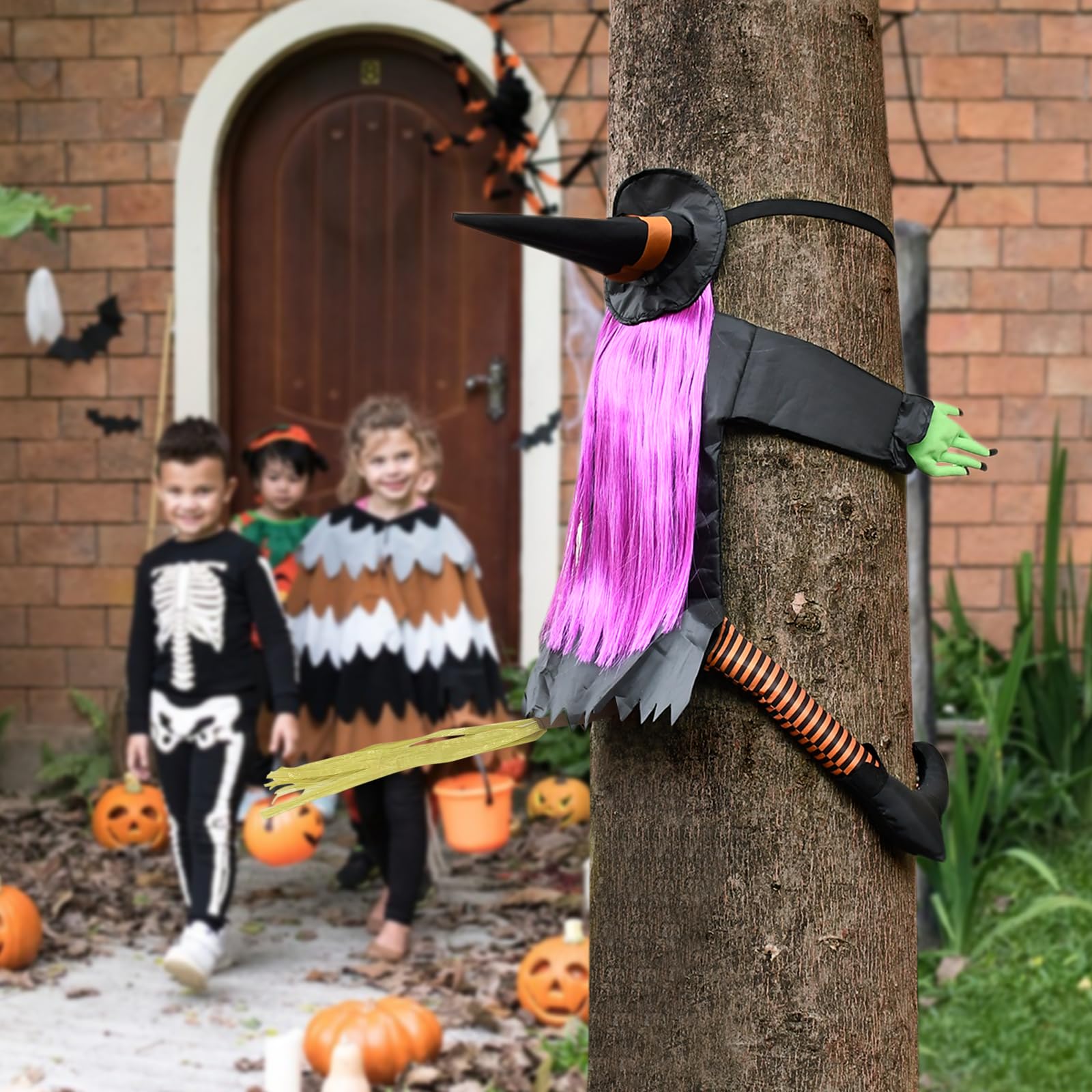 Crashing Witch into Tree for Halloween Decoration,Hanging Halloween Witch Props with Light String for Outdoor Tree Porch Garden Patio Halloween Decor Party Supplies (LED Crashing Witch)
