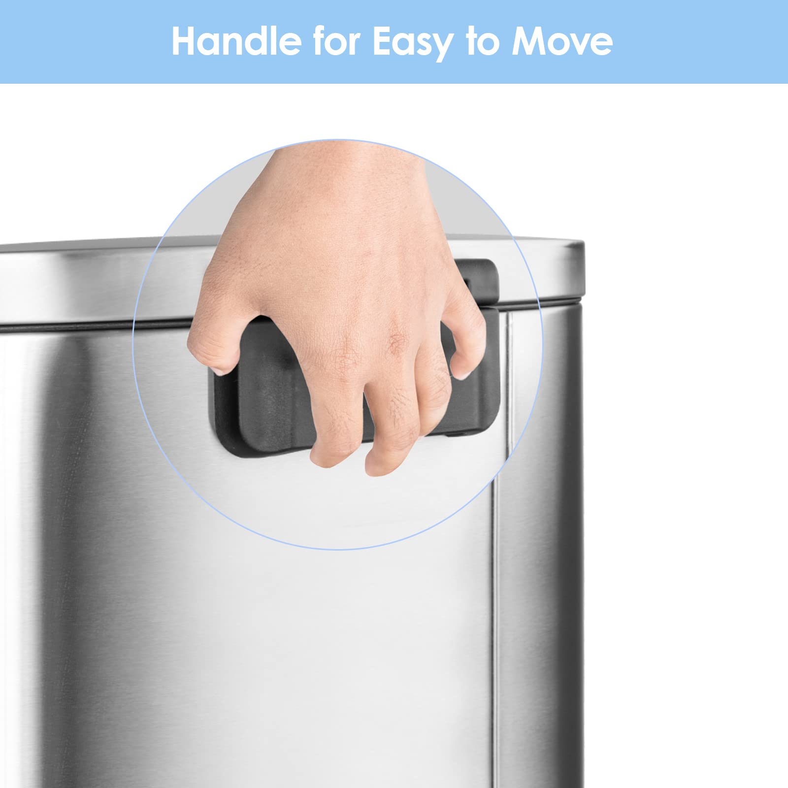 Increkid 13.2 Gallon Trash Can, Stainless Steel Kitchen Garbage Bin with Inner Buckets and Hinged Lid, Rectangular Step on Dustbin, Soft-Close, Airtight for Home Office Bathroom Mall(50 L) (Silver)