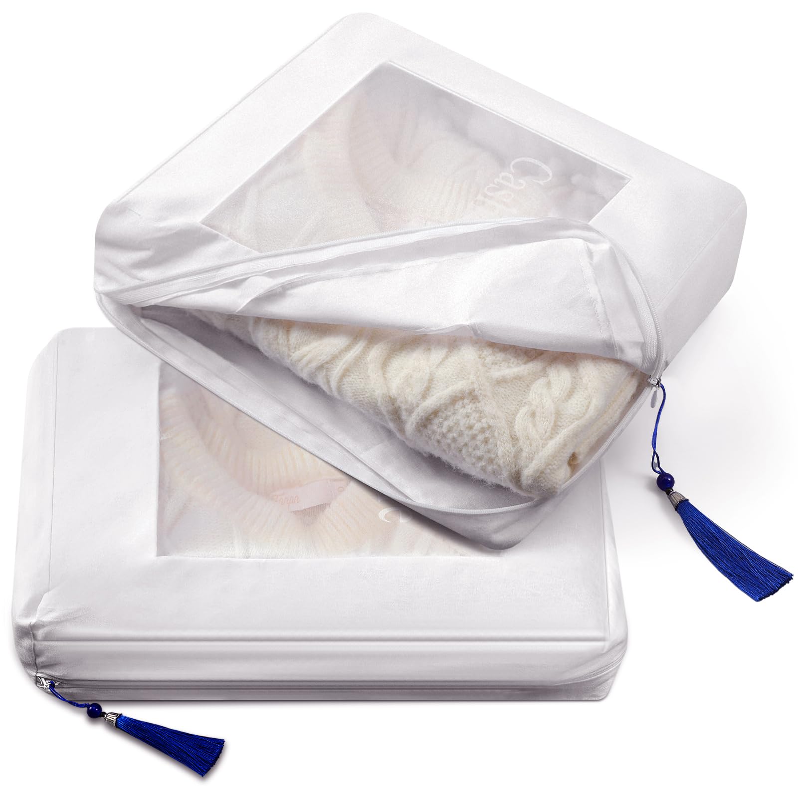 GliCraft 2 Pcs Cashmere Protection Pouch Wool Cotton Sweater Storage Bag Breathable Washable Cotton Bag for Woolen Cashmere Sweaters Storage, Cashmere, Merino Wool, and More