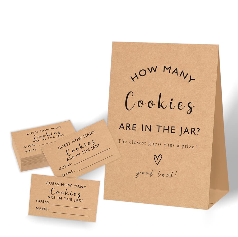 Guess How Many Cookies Baby Shower Game,baby shower themes,Neutral Baby Shower Decoration,Birthday Party Game,Bridal Shower Game,Wedding Shower Game,1 Kraft Sign & 50 Kraft Guessing Cards Set-A25