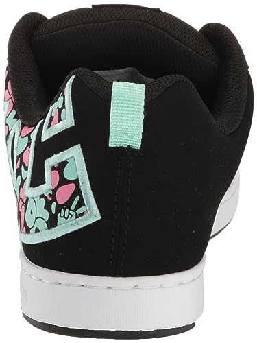 DC Women's Court Graffik Low Shoe Skate, Black/Crazy Pink/Turquoise, 9.5