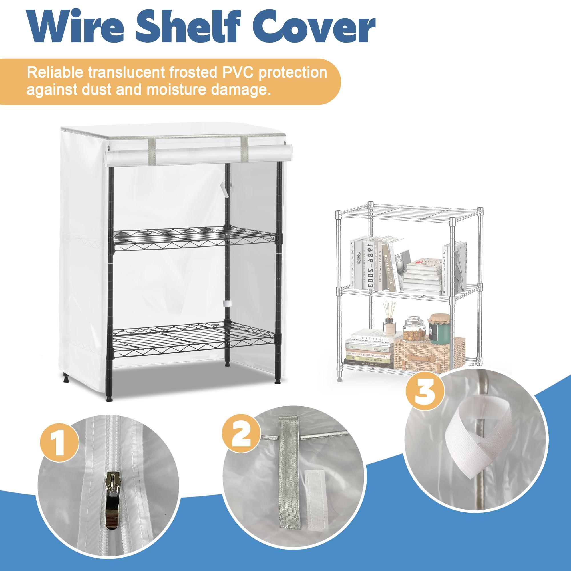 IndigoTempest9 Frosted PVC Waterproof 3 Shelf Wire Rack for Wire Shelf Cover - 24" W x 14" D x 30" H - Protects from Dust and Debris - Only Cover (Transparency)