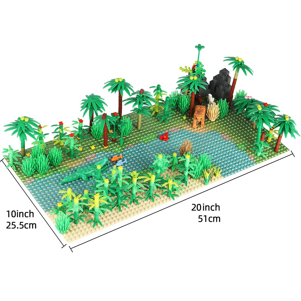 RCOMG Jungle Rainforest Building Blocks Toy, Garden Park Forest Bricks Accessories Plants Animals Tree Flowers Building Kit (with 2 BasePlates 10x10 inch), Compatible with All Major Brands
