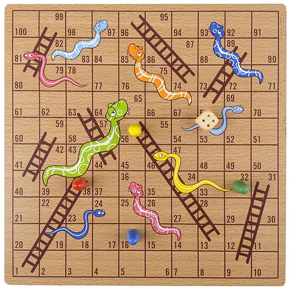 The Dreidel Company Classic Wooden Board Games, Great for Prizes, 10" (10" Wooden Snakes & Ladders)