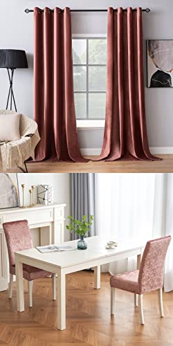 MIULEE 2 Panels Velvet Curtains 52x84 Inches Rose Pink Grommet Thermal Insulated Blackout Curtain for Bedroom Bundle Set of 2 Velvet Chair Covers for Dining Room Stretch Soft & Thick Chair Slipcover
