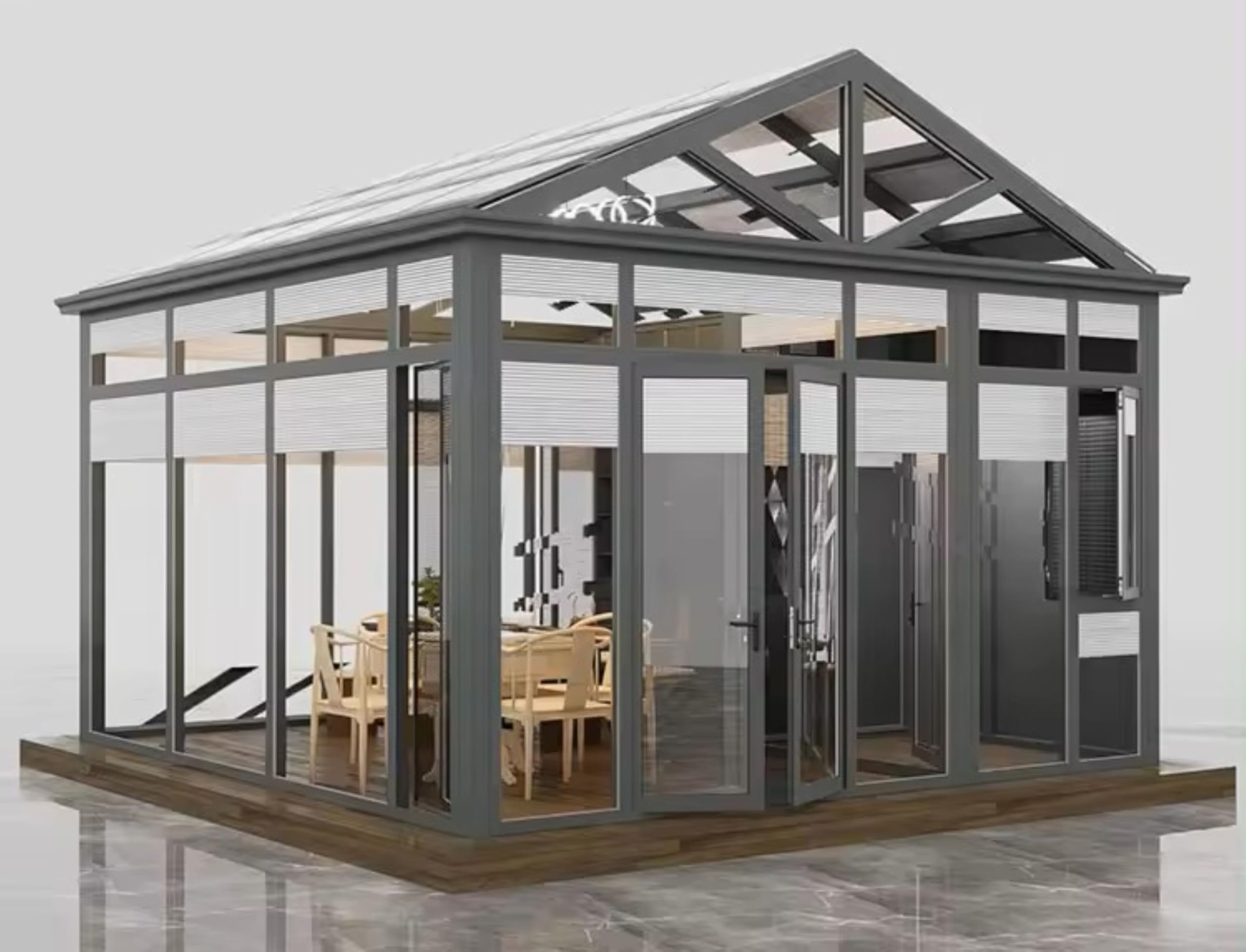 Generic Soundproof Windproof Modular Prefab Sun Room Glass Garden House Outdoor Aluminium Triangle Sunroms, Customized