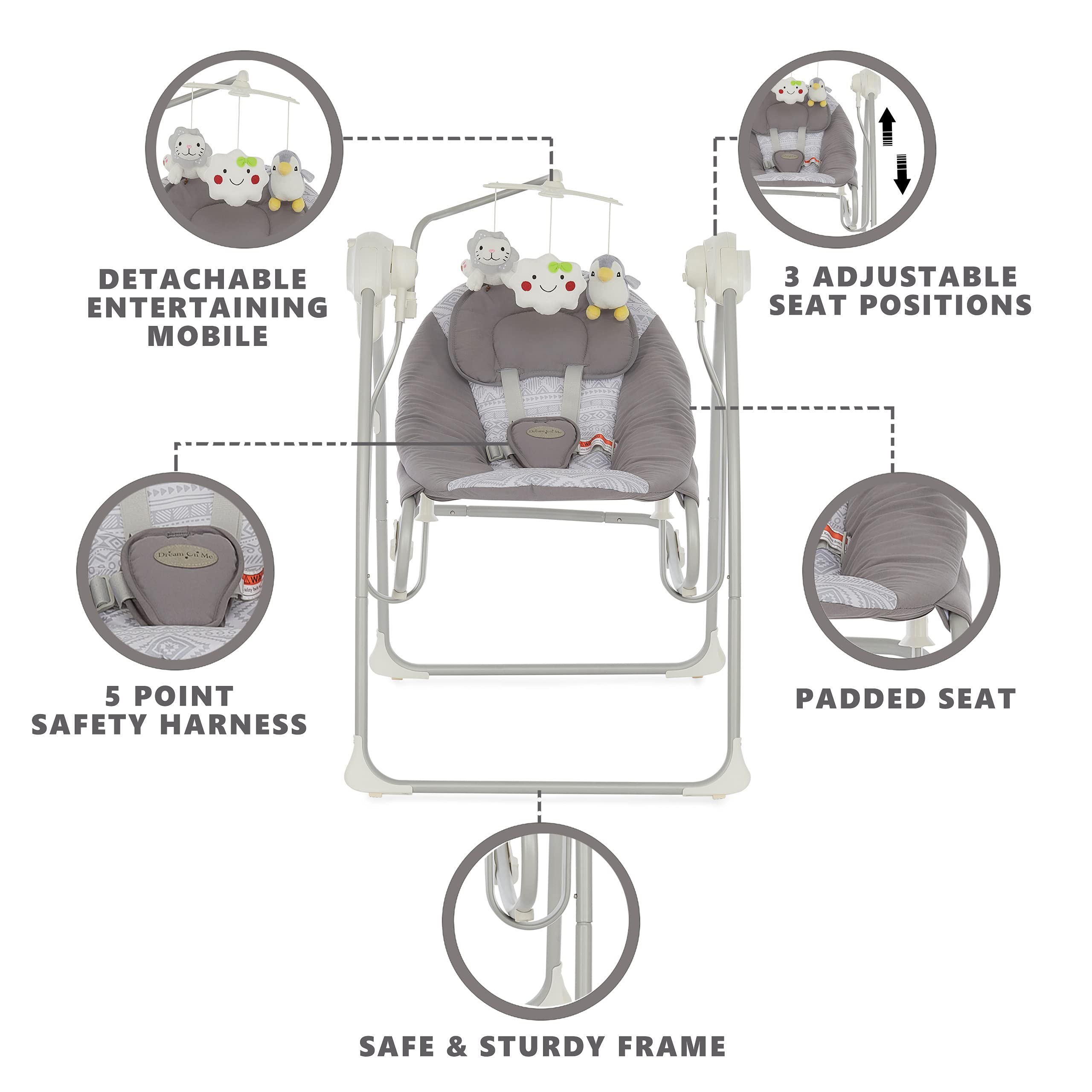 Dream On Me Sway 2in1 Cradling Swing & Rocker, Grey