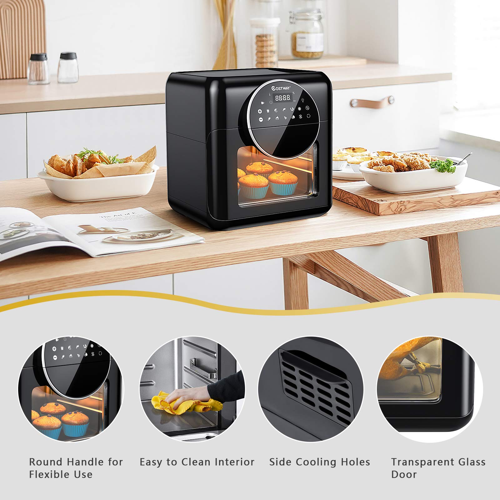 Costway 10.5QT Electric Air Fryer Oven with Digital Touch Screen, 1500W, Oil-Free, Black