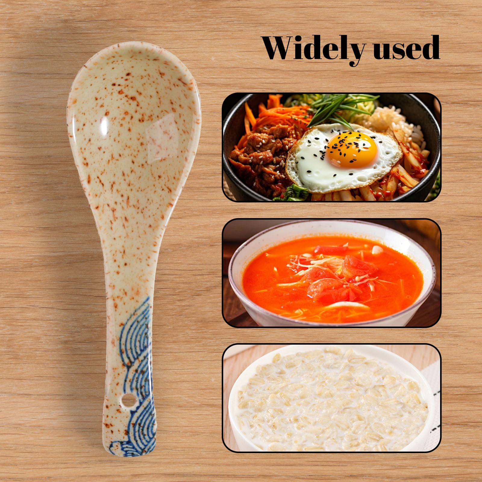 LOVEINUSA Japanese Retro Soup Spoons, Flatware Chinese Serving Spoons for Asian Dishes Like Rice, Noodles, Soup, Pho, Appetizers, 4 PCS