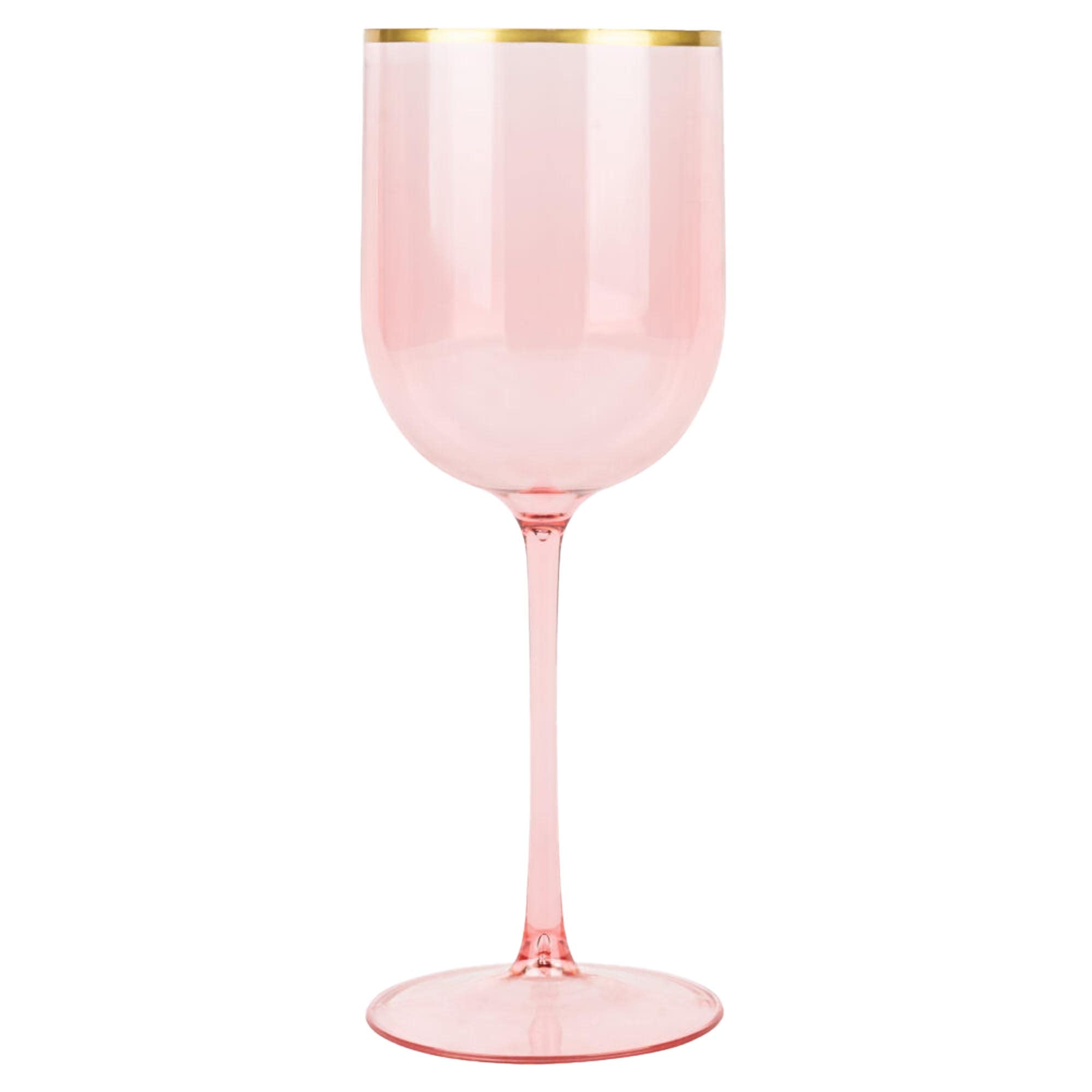 EcoQuality Translucent Plastic Pink Wine Glasses with Gold Rim - 12 oz Wine Cups with Stem, Disposable Shatterproof Wine Goblets, Reusable, Elegant Drink Cup Tumblers Weddings, Party (2 PACK)