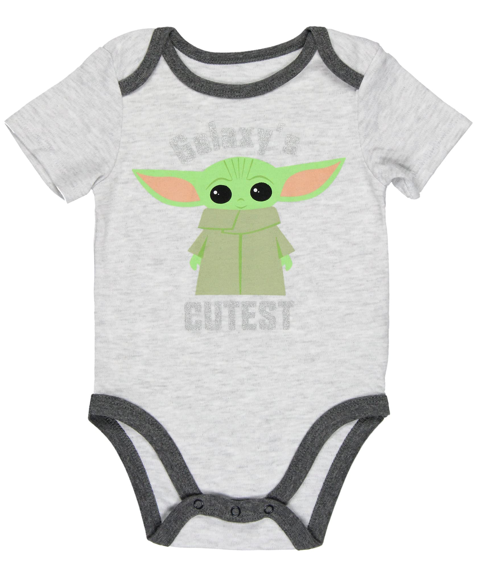 Star Wars Infant Baby The Mandalorian Snack Time Grogu Baby Yoda One Piece Romper 3 Pack (0-3 Months) Grey