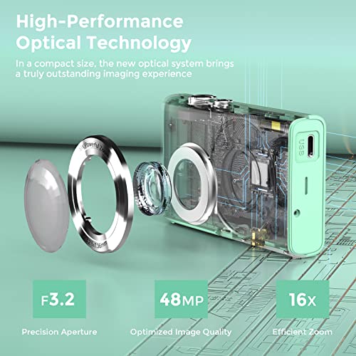 Digital Camera Auto Focus 2.7K Vlogging Camera HD 48MP 16X Digital Zoom Camera with 32G Memory Card 2 Batteries YouTube Portable Mini Compact Camera for Kids Teens Adult Beginner Green