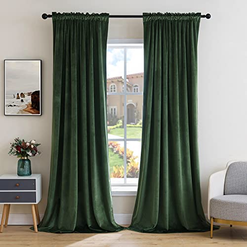 MIULEE Olive Green Velvet Curtains Thermal Insulated Blackout Curtain Set of 2 and Pack of 2 Velvet Soft Solid Decorative Square Throw Pillow Covers 18 x 18 Inch Moss Green