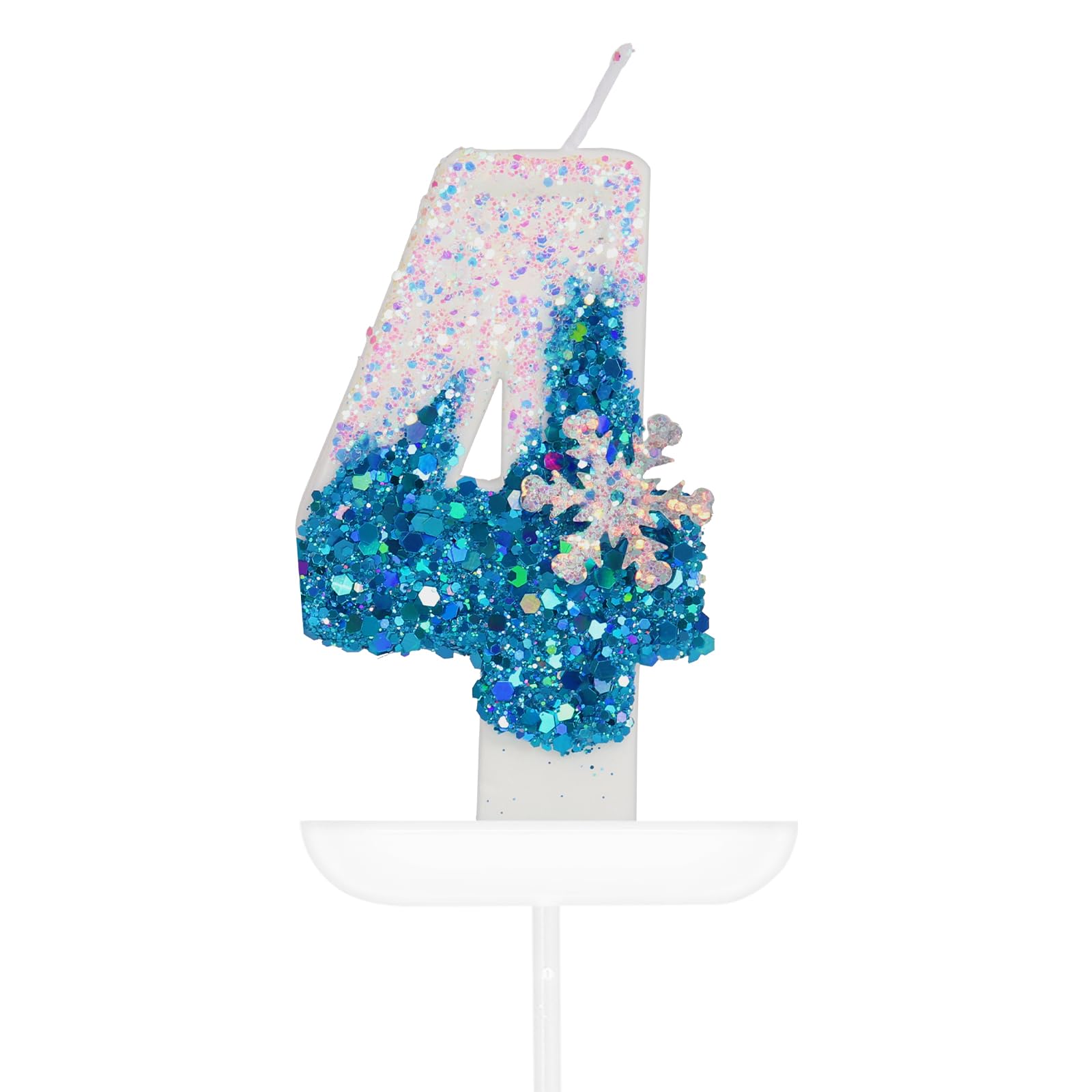 Hongplus Bluey White Frozen Birthday Candles, Sparkler Number 4th Birthday Candle for Party Supplies, Snow Winter Frozen Birthday Party Decorations, Number 4 Cake Toppers Decorations