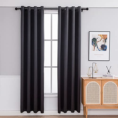 VEGA U Blackout Curtains Glossy Series - Privacy Protection Thermal Insulated Reduce Noise Grommet Curtains for Bedroom and Living Room, Set of 2 Panels, Black (52" W X 84" L, Pure Black)