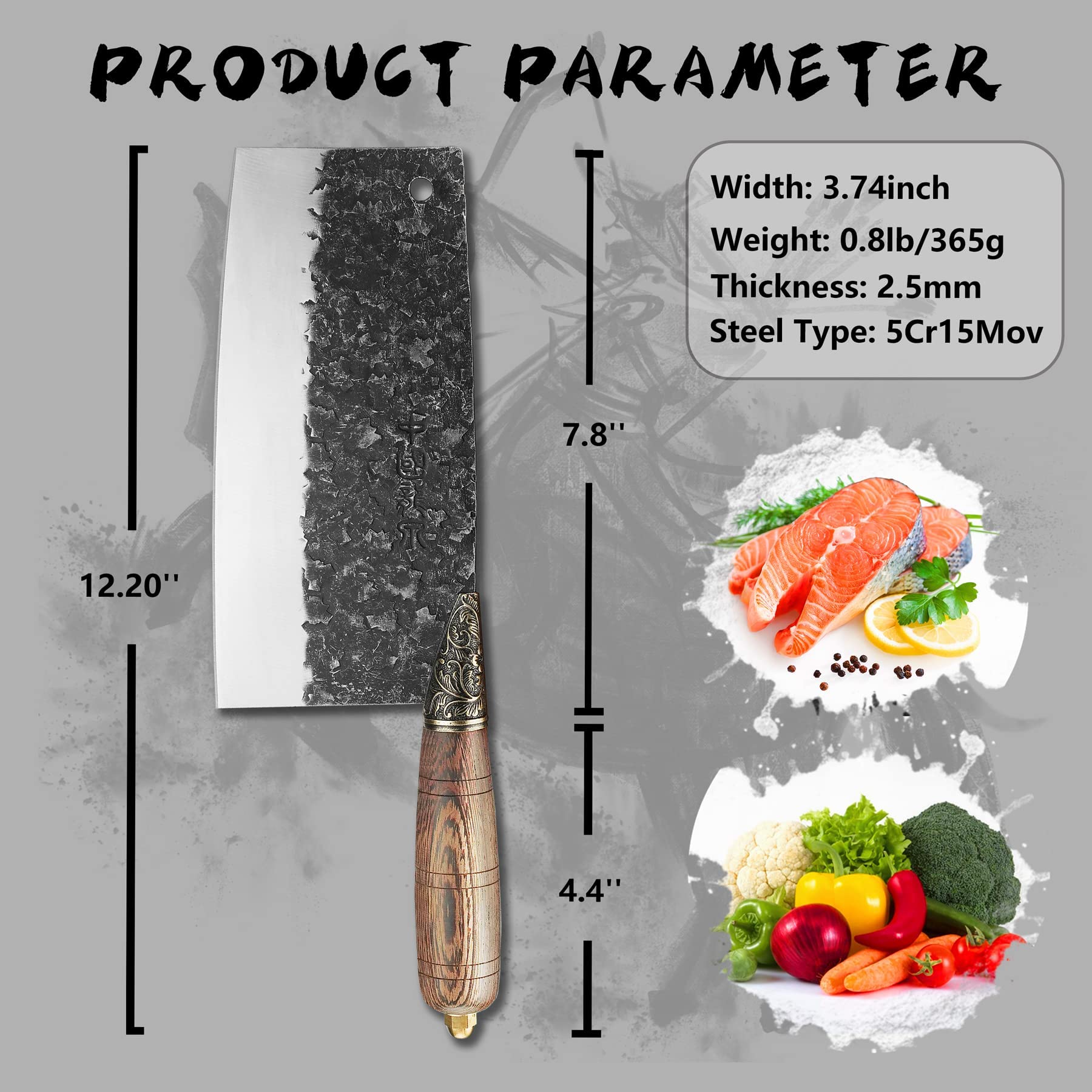 LONGQUAN Butcher Knife, Multipurpose Chef Meat Cleaver, Sharp Viking Knife 6.5 inch, Handmade Boning Knife, Caveman Knife with Black Forged Texture - Plastic Handle