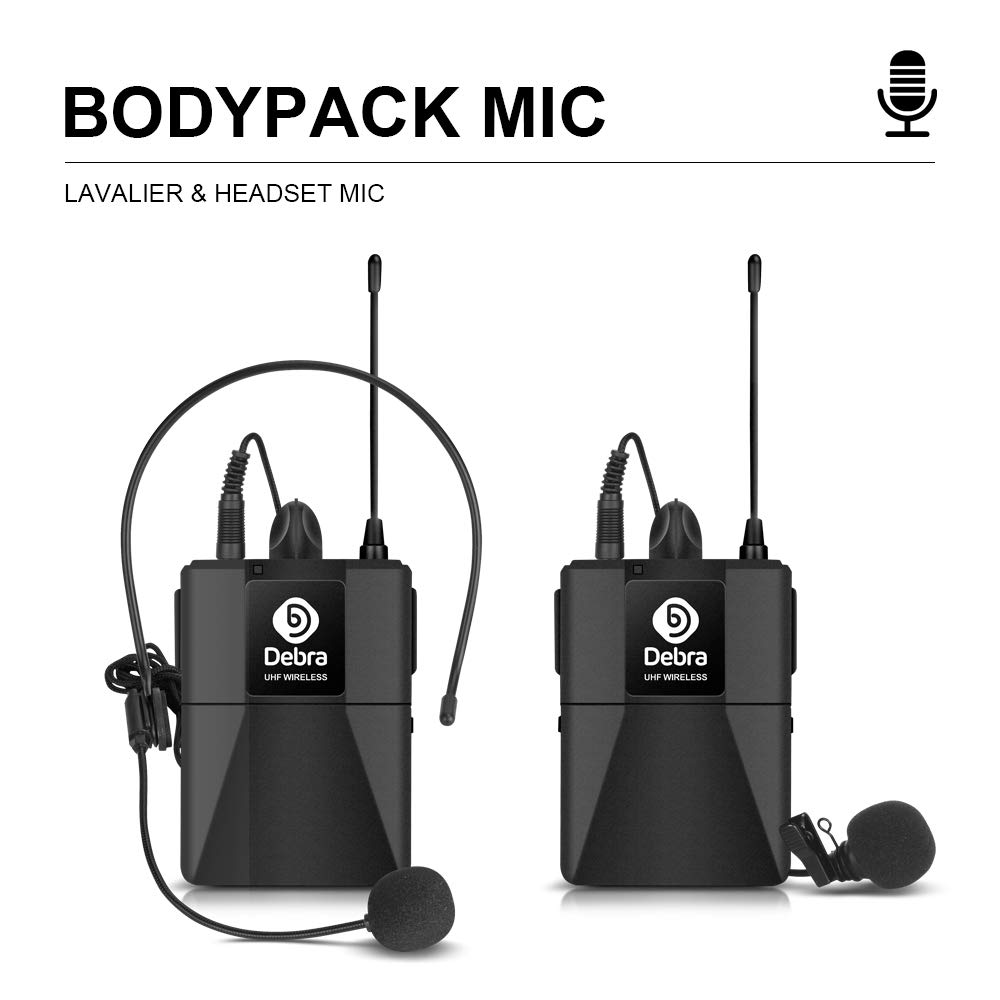 D Debra Audio Wireless Microphone System Pro DU4004 UHF 4 * 16 Adjustable Channel Wireless Handheld Lavalier Headset Mics, Ideal for Meeting Church Speech Party (2-Handheld & 2-Bodypack)