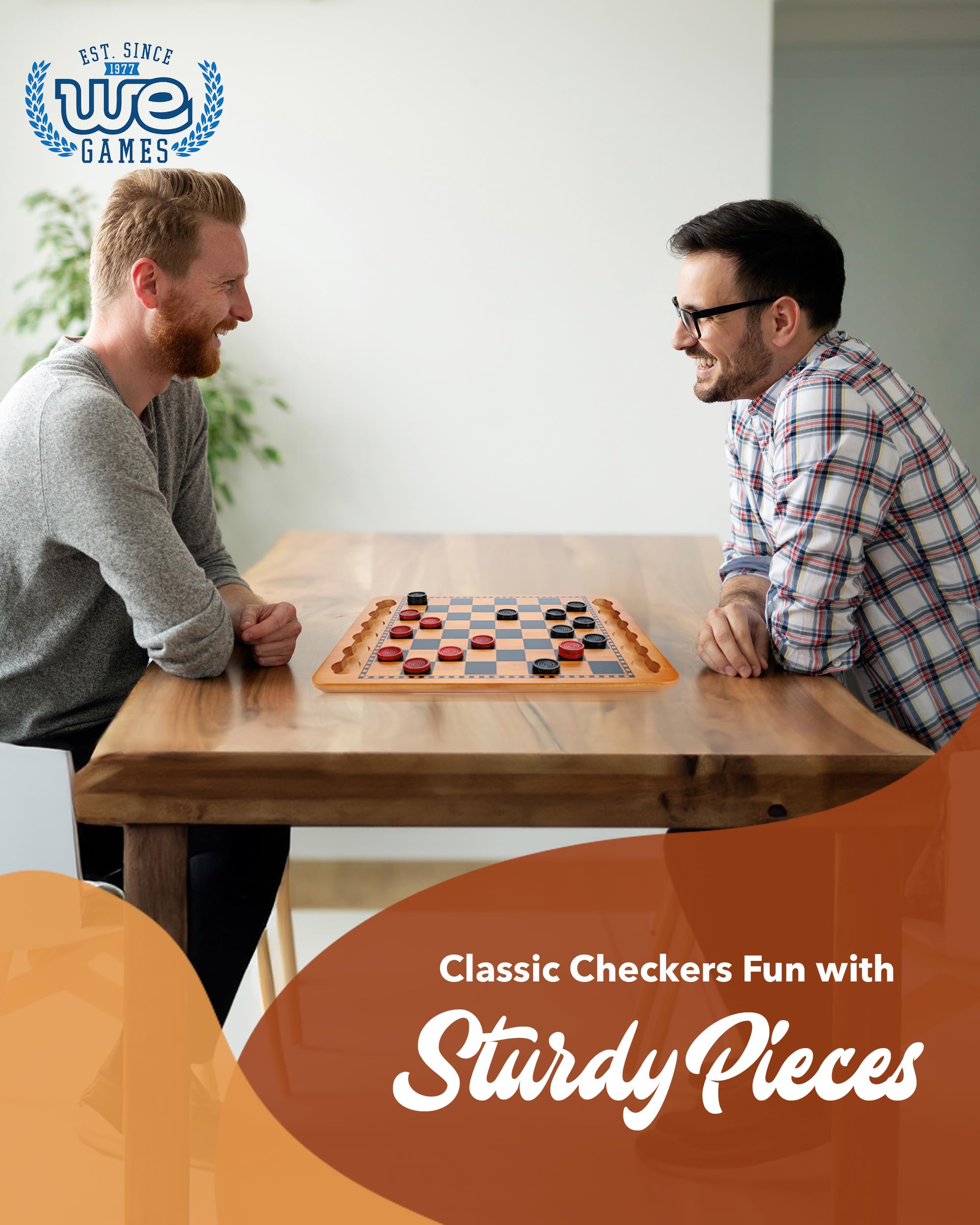 WE Games Solid Wood Red and Black Checkers Board Game Set with Inset Grooves for Pieces, 14.5 in.
