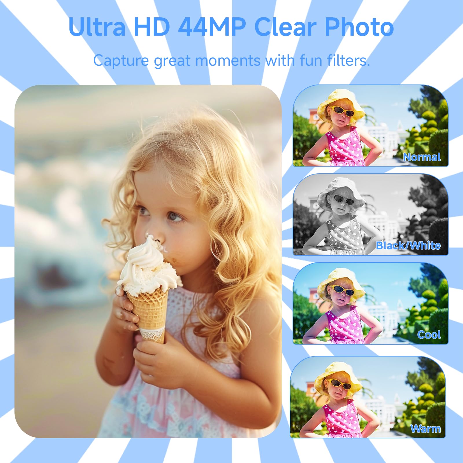 Digital Camera for Teens, FHD 4K 44MP Digital Camera with 64GB SD Card 16X Digital Zoom, Digital Camera Compact Point and Shoot Camera for Teens Boys Kids Camera Digital Black(Black)