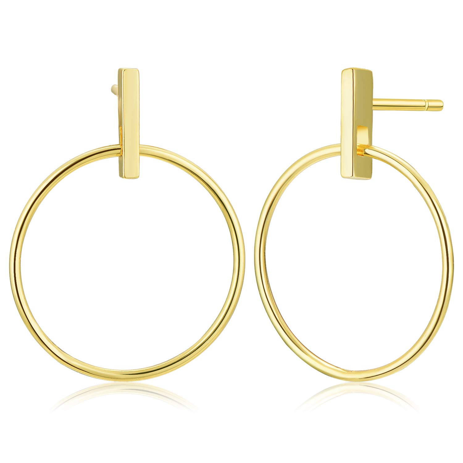 Circle & Bar Front Hoop Earrings | 18k Gold Plated Hypoallergenic Brass