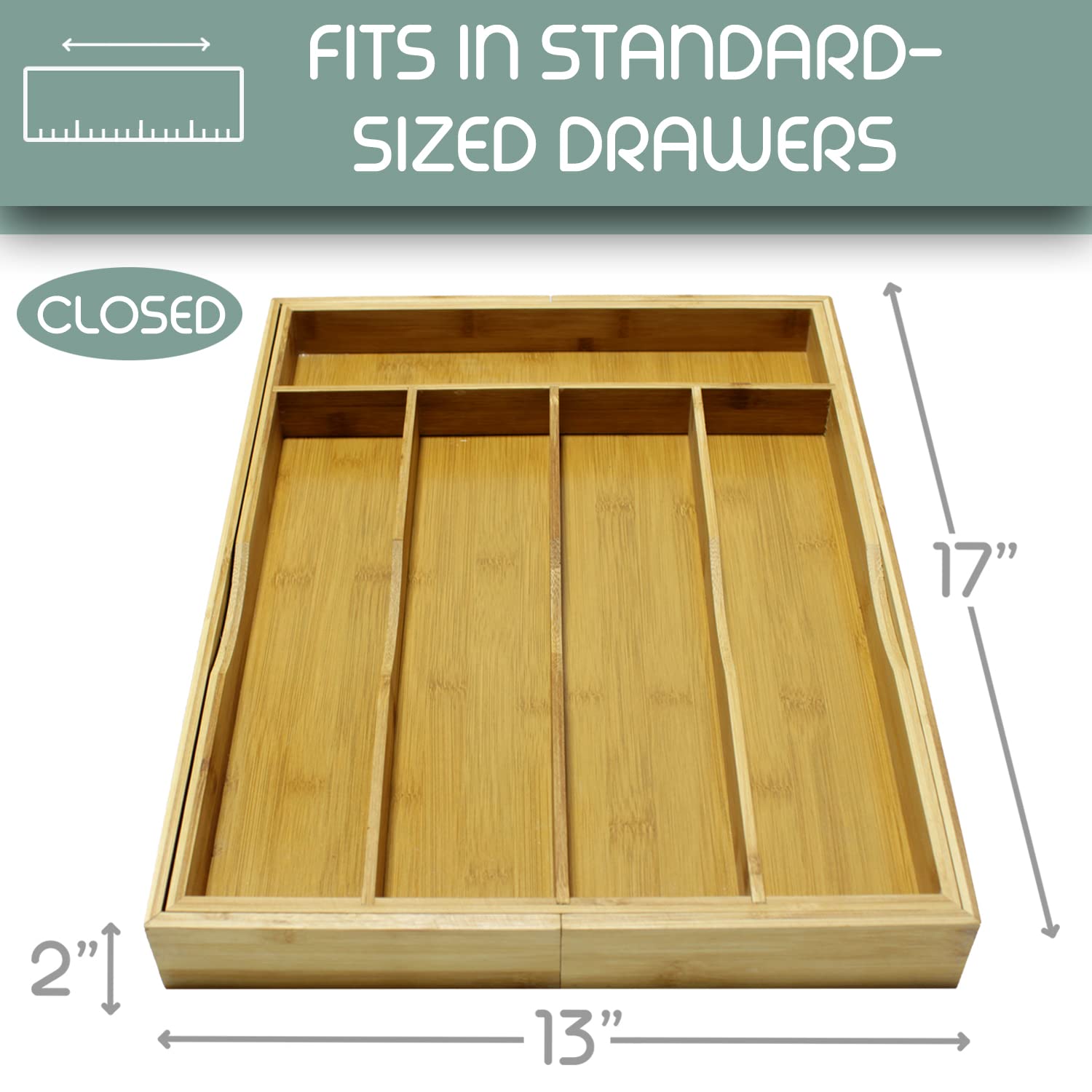 DE'VELO Adjustable Bamboo Kitchen Drawer Organizer - Silverware Organizer and Cutlery Tray with Grooved Drawer Dividers for Flatware and Kitchen Utensils (5-7 Slot)