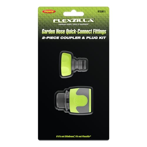 Flexzilla HFZGAK11 Garden Hose Quick-Connect Fittings, 2-Piece Coupler & Plug Kit, ZillaGreen