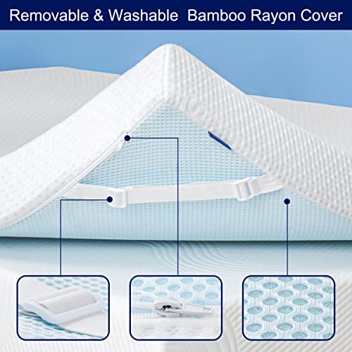 subrtex 2 Inch Gel-Infused Memory Foam Bed Mattress Topper High Density Cooling Pad Removable Fitted Bamboo Cover Ventilated Design-10 Years Warranty (Queen)