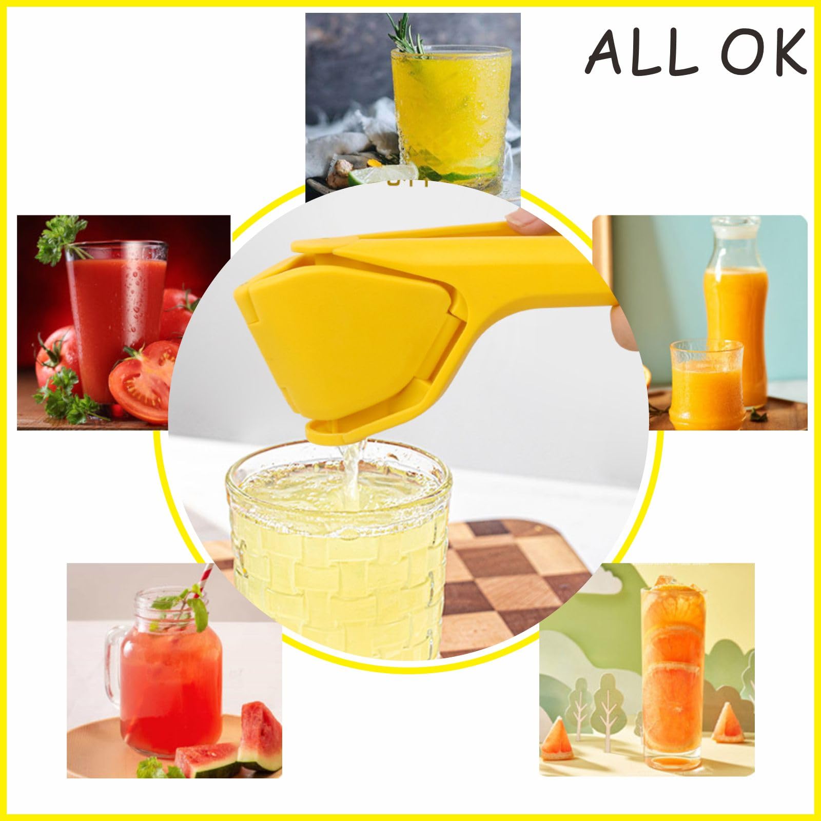 Flat Lemon Squeezer, Manual Lemon Juicer, Easy Squeeze Lime Press Squeezer, Citrus Juicer with Sideways Pivot to Increase Leverage,Lemon Juicer Hand That Folds Flat For Space-Saving Storage (Yellow)
