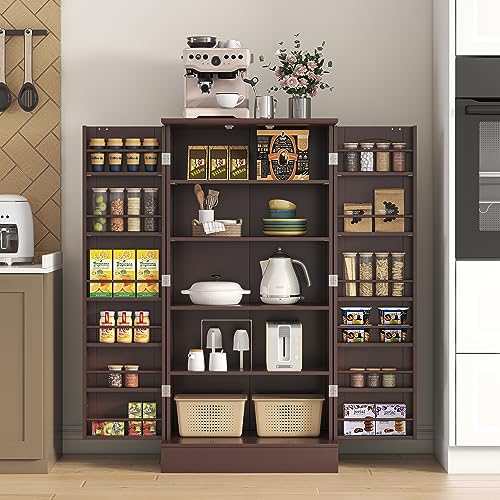 Jehiatek 47” Kitchen Pantry Cabinet, Freestanding Kitchen Storage Cabinets with Doors & Adjustable Shelves, Buffet Cupboards Sideboard for Kitchen, Living Room and Dinning Room