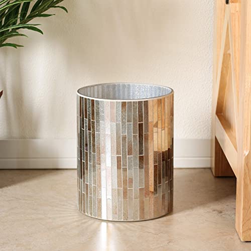 KMwares Decorative Wastebasket/Trash Can/Garbage Can for Home Accent, Kitchen, Bathroom Accessories, Office Decoration - Mosaic Glass