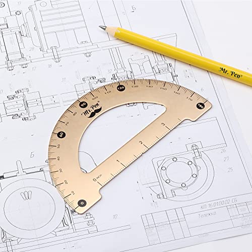 Mr. Pen- Geometry Set, Gold Color, 4 Pack, Metal Geometry Kit, Triangle Ruler, Metal Ruler, Drafting Triangles, Metal Protractor, Metal Set Square, Drafting Ruler, Drafting Set