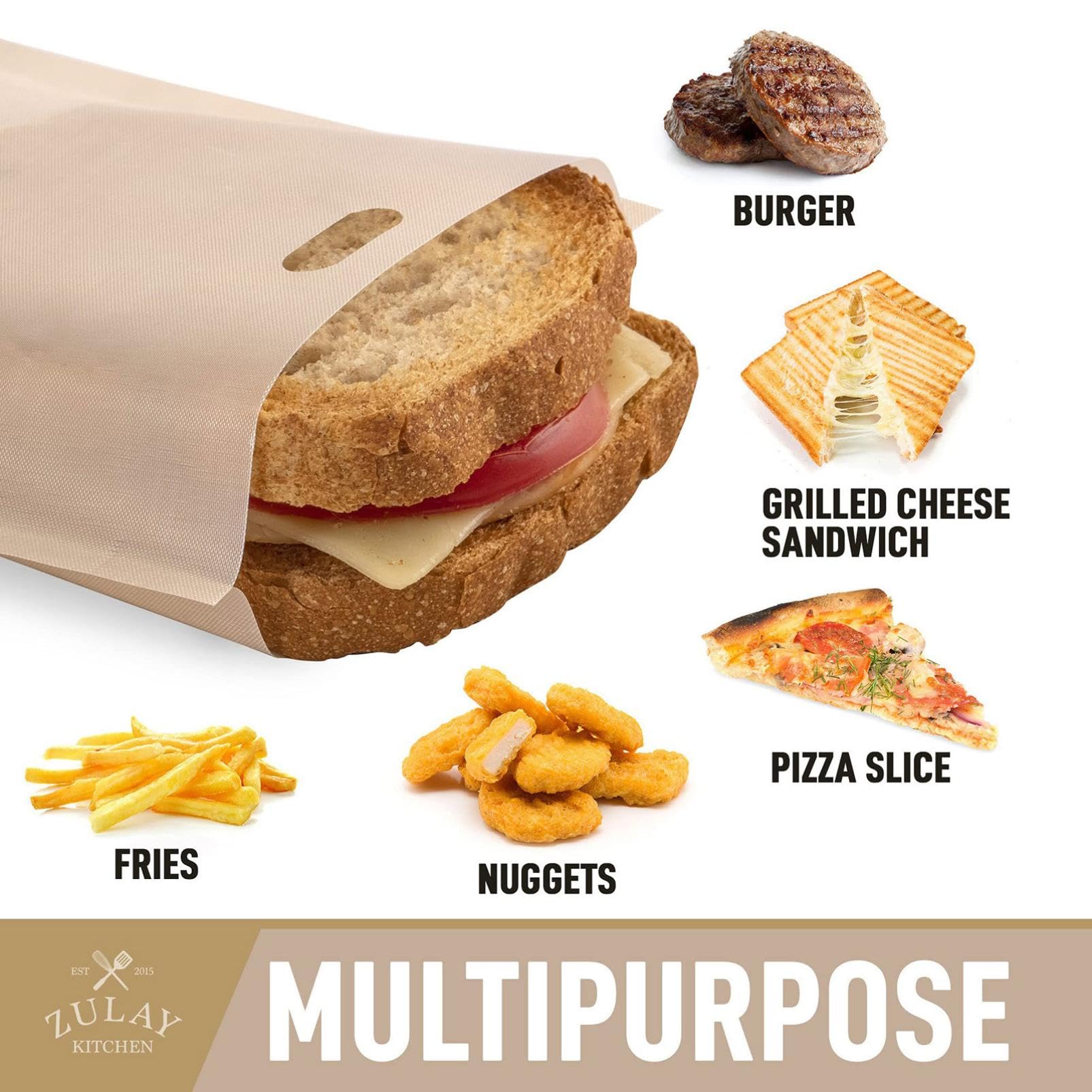 Generic Toaster Bags,Non Stick Reusable Toaster Bags,Washable Heat Resistant Sandwich Bag Pockets for Grilled Cheese,Pizza,Easy to Clean for Grilled Cheese (4), 6.5X6.4inch, Brown