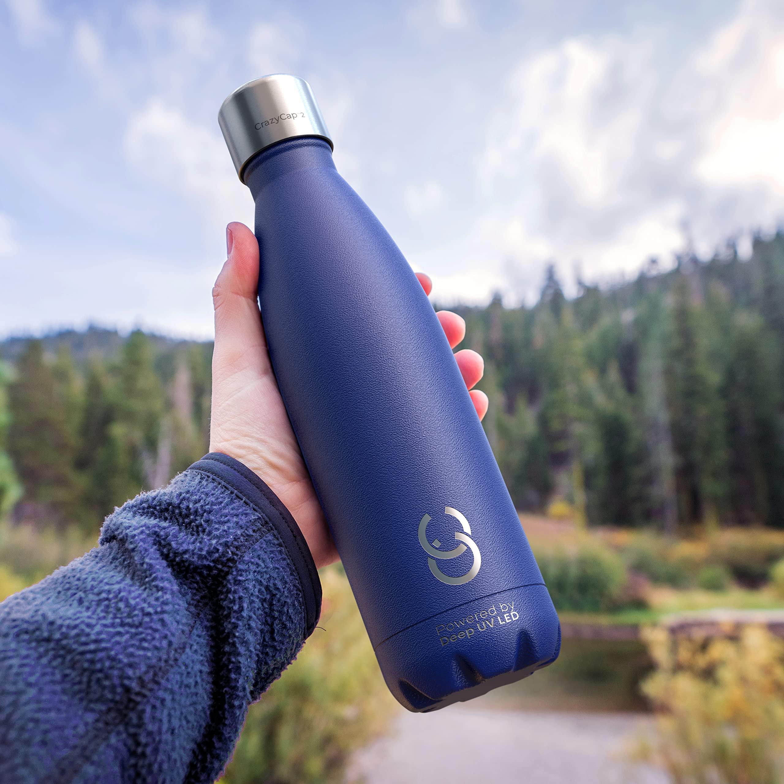 CrazyCap - Award-Winning Self-Cleaning Insulated Bottle with NSF Certified UV Water Treatment System