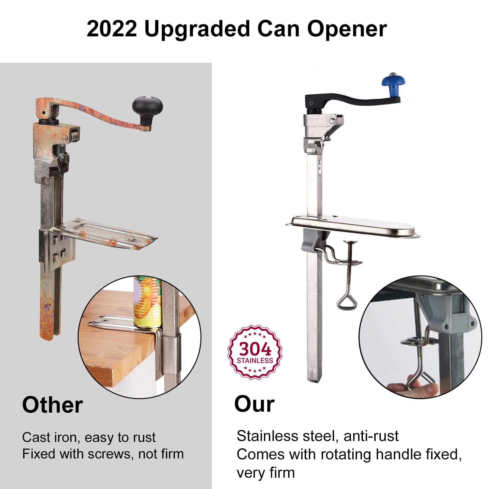 Erinaik Commercial Can Opener Heavy Duty for #10 Cans, 23.2β Manual Table Can Opener with Plated Steel Base for Large Cans Up to 18β Tall, for Restaurant Hotel Bar Compatible with Edlund