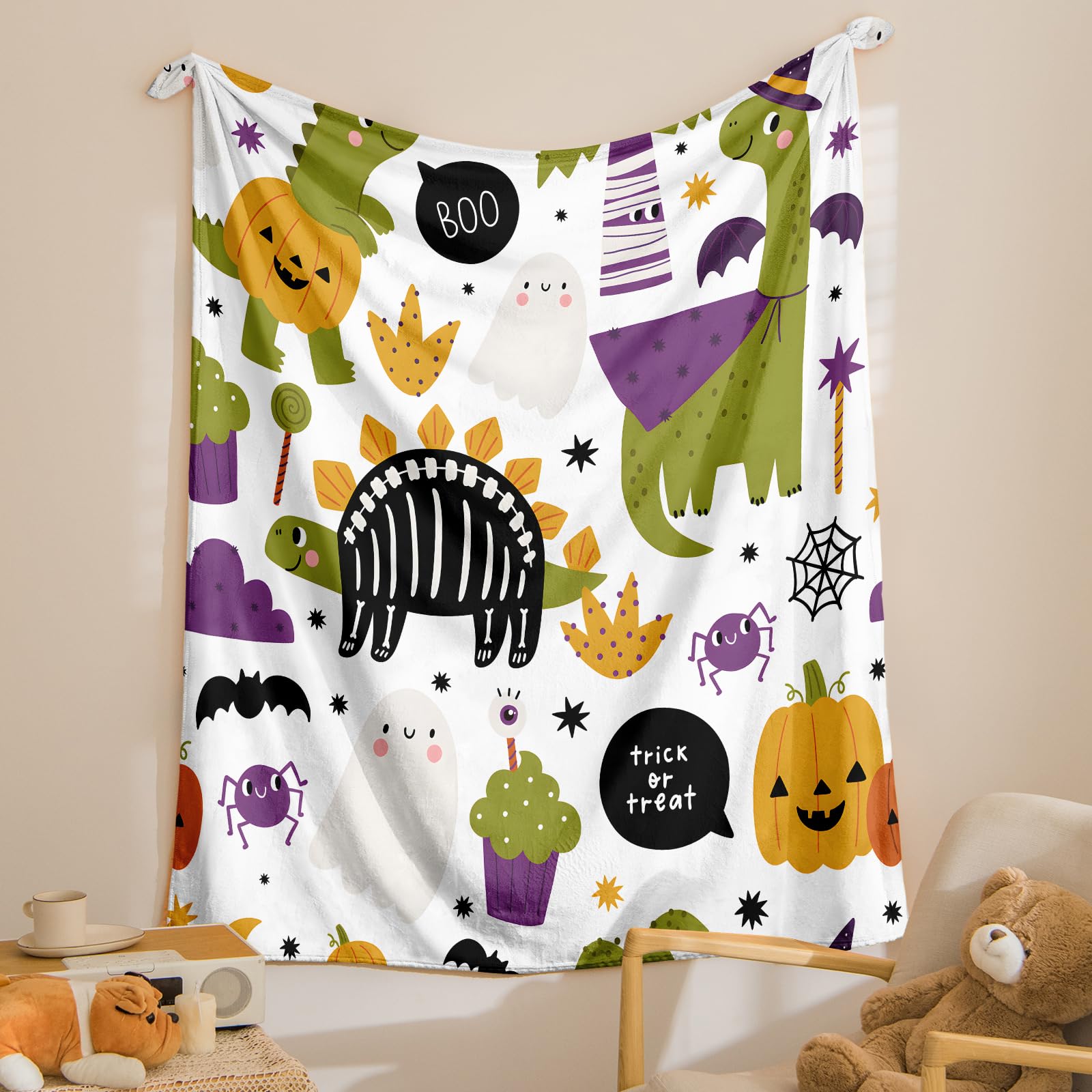 Herside Cute Halloween Throw Blanket for Boys Girls Kids,Soft Cartoon Flannel Fleece Blanket with Kawaii Ghost Pumpkin Printed Ultra Fluffy Blanket Lightweight Couch Sofa Bed Throw Blanket