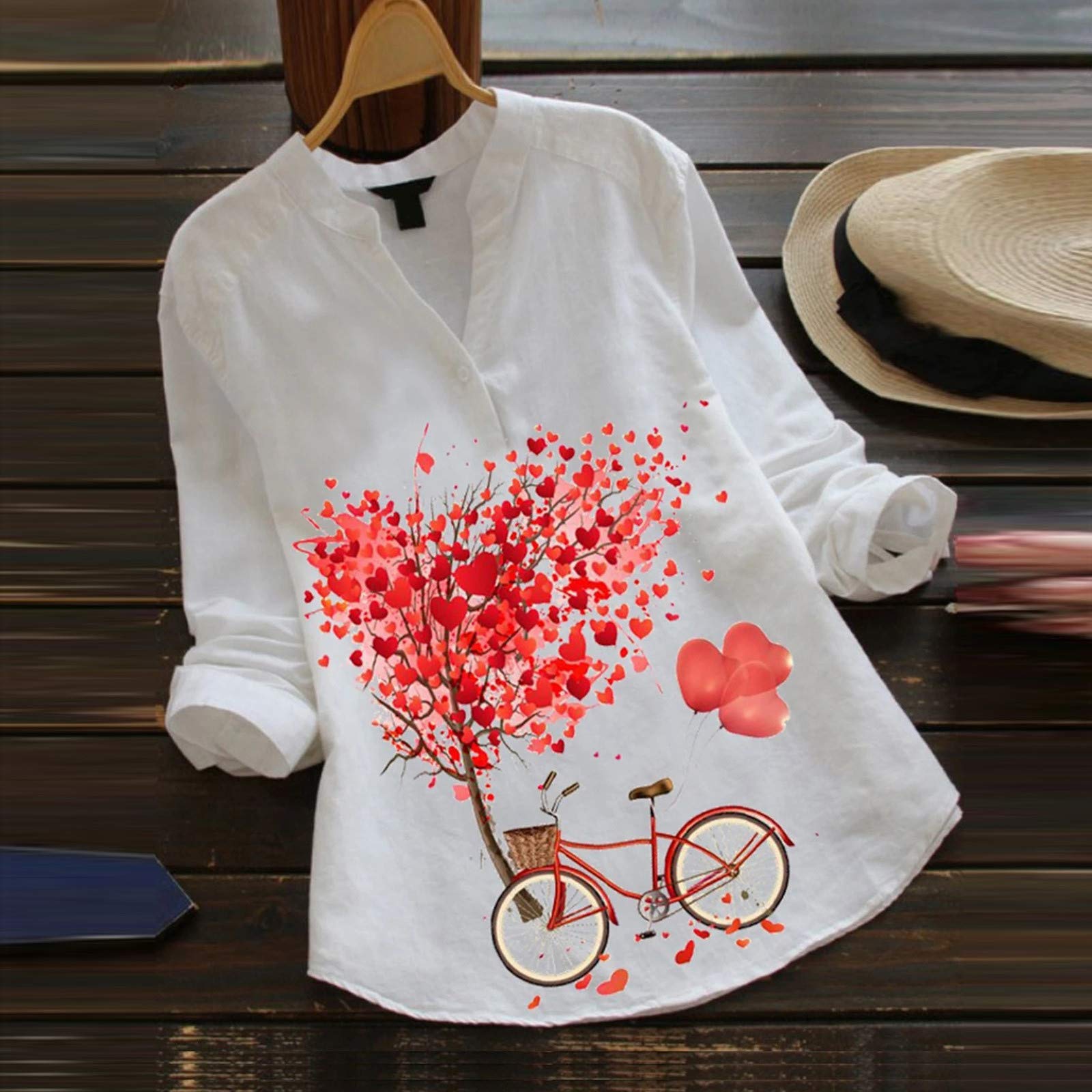 Cotton Linen Shirts for Women Summer Comfy Lightweight Casual Tops 3/4 Sleeve Button Tees Shirts