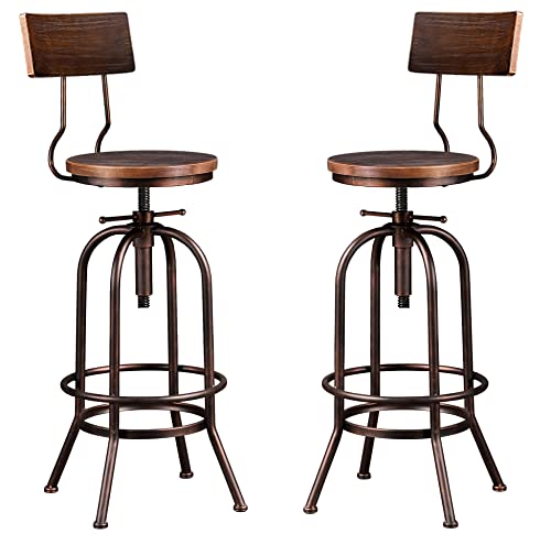 LOKKHAN Bar Table Set with 2 Backrests Stools,3-Piece Round Table Compact Chairs Counter Bar Height Tabletop for Kitchen Dining Living Party Bistro Breakfast,Space-Saving,Most Welded(Copper & Brown)