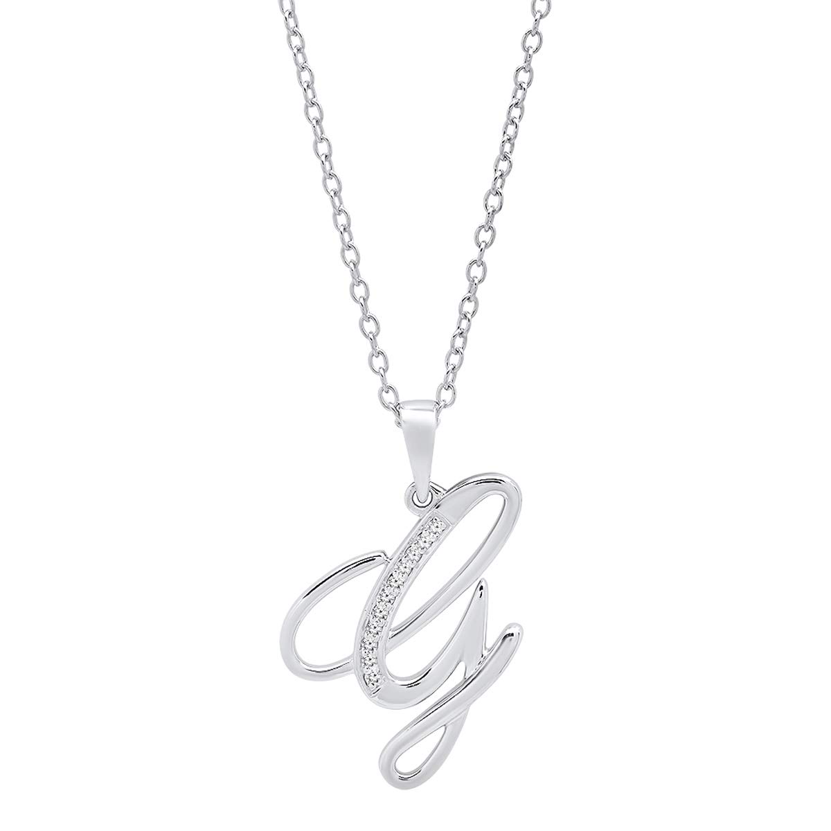 Dazzlingrock Collection 0.05 Carat (Ctw) Round Diamond Fancy Letter 'G' Initial Pendant for Mother's Day, Sterling Silver