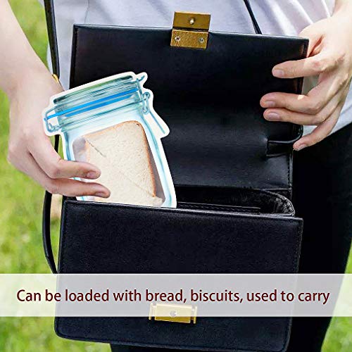 KELYDI Reusable Ziplock Bags, 10 Packs Mason Jar Zipper Bags Portable Leak-proof Plastic Food StorageĀ Pouch Bag for Snack Sandwich Nuts Biscuits Travel Picnic Camping