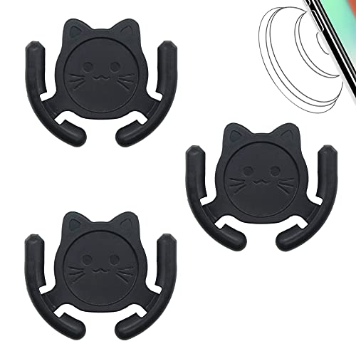 HOMEFOX Multi-Surface Holder Car Mount 3 Pack Compatible for Popsocket Holder Grips Hand-Free Device Support Accessories Home Office Desk Wall Mount Cute Cat with Strong Adhesive Sticky Gel Pad, Black