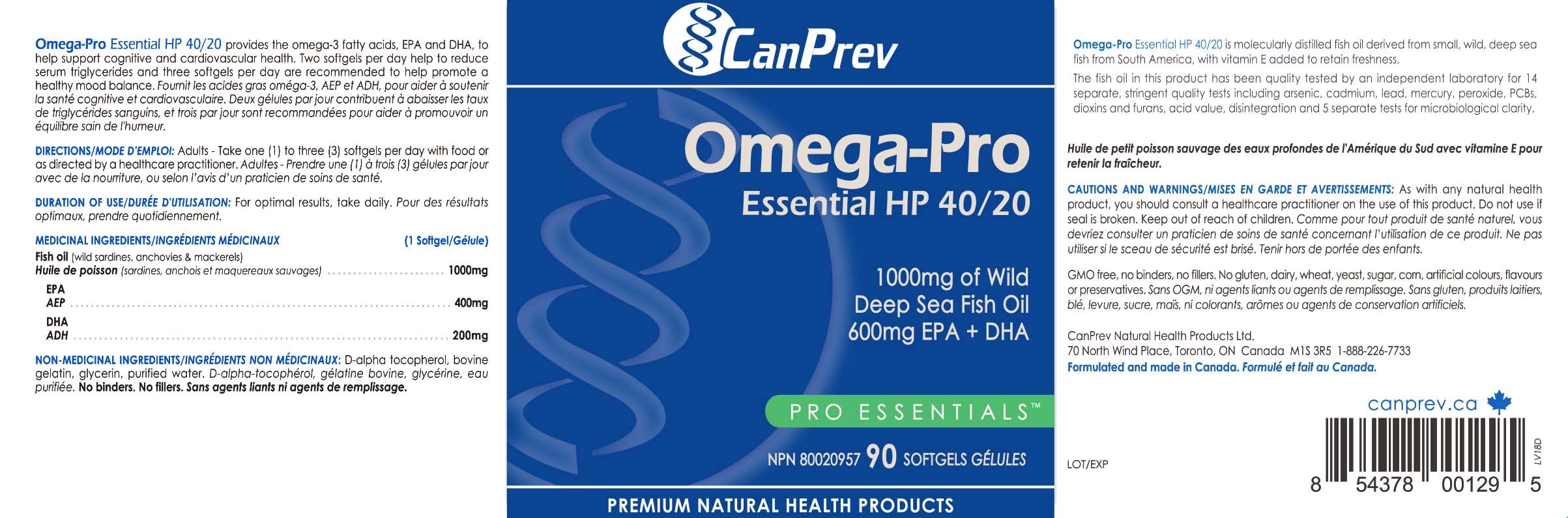CanPrev Omega-Pro Essential HP 40/20 Softgels, 90 Count