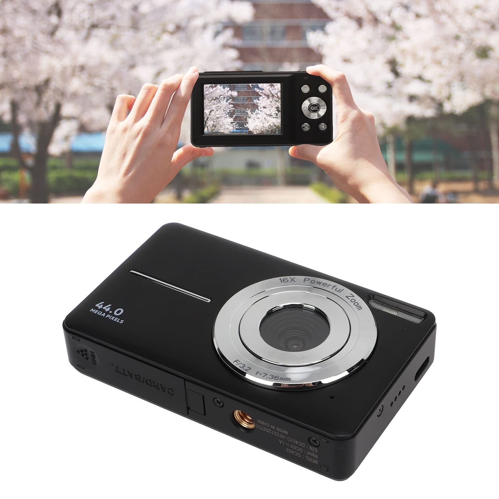 Digital Camera, Compact Digital Camera Auto Light Sensitive 700 MAh Battery HD 1080P 2.4 Inch IPS Display US Plug 100β240V 16X Zoom 44M for Wedding for Photo (Black)