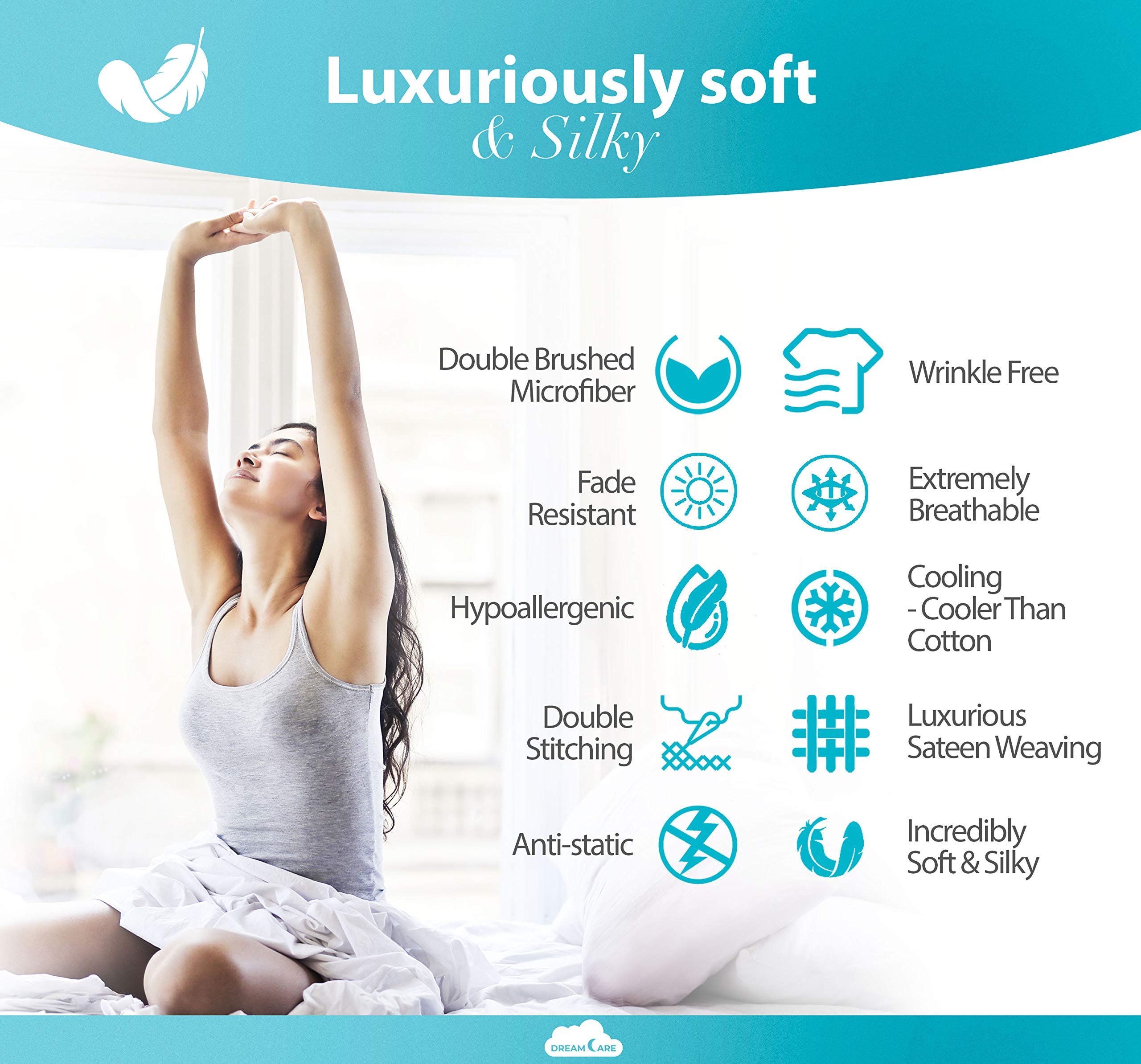 DREAMCARE Full Size Sheets – 4 pcs Cooling Sheets – up to 21” Deep Full Sheet Set – Hotel Luxury Sheets & Pillowcases – Superior Softness 100% Fine Microfiber with Side Pocket – Light Gray