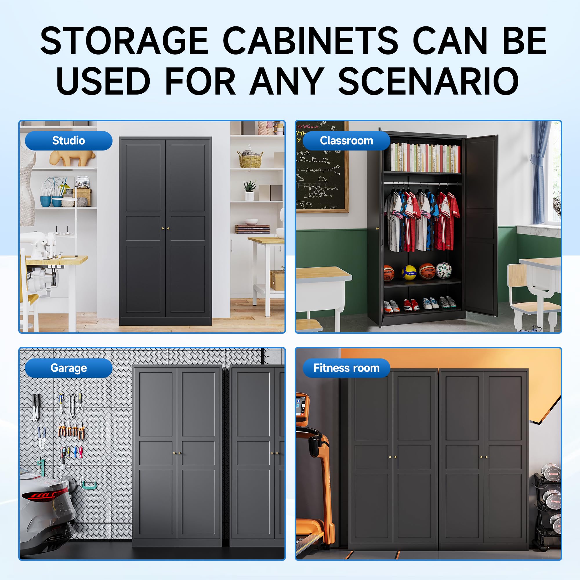 heycode Armoire Wardrobe Closet,72" Metal Clothing Storage Cabinets,with 2 Doors 2 Shelves Steel Wardrobe Storage,for Studio, Classroom, Garage, Gym Clothes Storage Organizer (Black, 72" H)